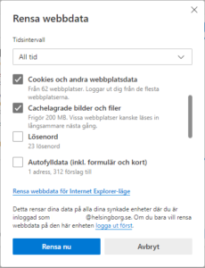 Rensa cookies och cache | HR-servicecenter
